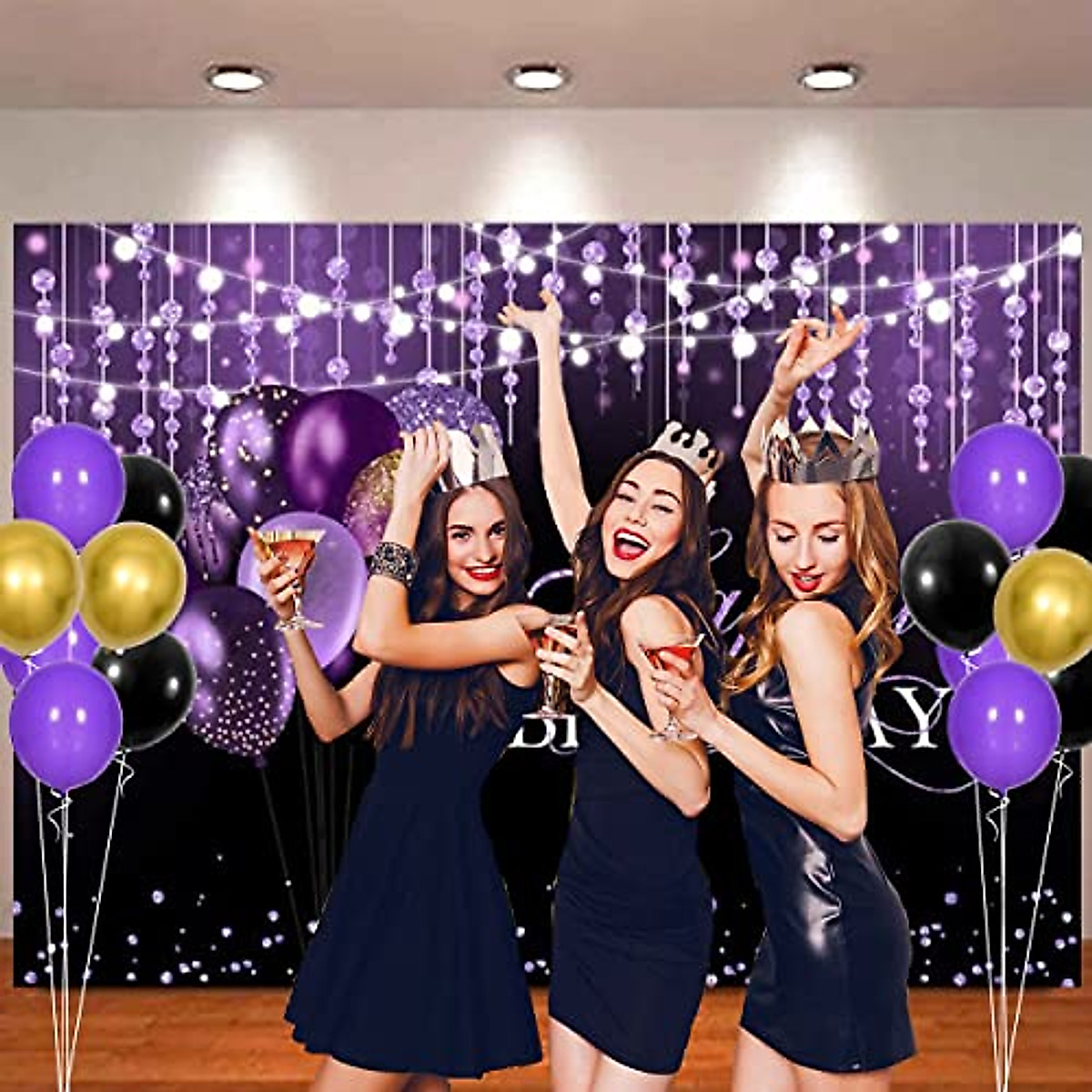 Purple Gold Black Balloon Garland Kit - 121 PCS Metallic Gold Purple Black Balloons Wednesday Party Supplies for Purple Gold Birthday Graduation 2023 Retirement Halloween Party Decoration