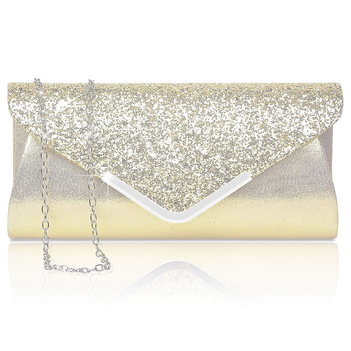 Women Evening Envelope Handbag Prom Sequin Clutch Purse Shoulder Cross Body Bag (Gold)