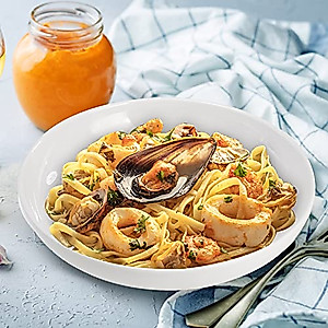 Fasmov Melamine Pasta Bowls, 6 Pack 9 inches 30 Oz Large Salad Serving Bowls, Shallow Salad Bowls, Plastic Dinner Deep Plates, Dishwasher Safe, White