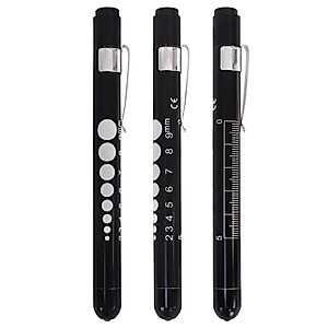 Dixie Ems Reusable LED Diagnostic Medical Penlight with Pupil Gauge and Pocket Clip (Batteries Included) (2, Black/Silver)
