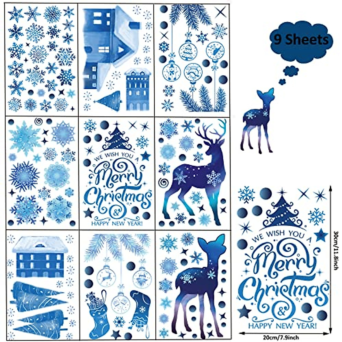 DmHirmg Christmas Window Clings,Christmas Snowflakes Window Clings Decals, Christmas Window Stickers Snowflake Window Clings Decals for Christmas Decorations(9 Pack)