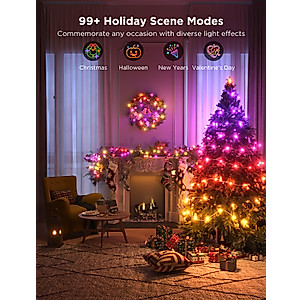 Govee 66ft String Lights, Smart RGBIC Rope Lights Indoor with 99+ Preset Scene Modes, IP65 Waterproof Christmas LED Lights Outdoor, Sync with Music, Works with Alexa, Holiday Home Party Decoration