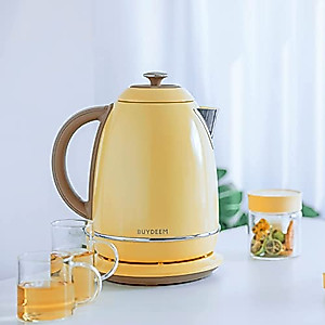 BUYDEEM K640 Stainless Steel Electric Tea Kettle with Auto Shut-Off and Boil Dry Protection, 1.7 Liter Cordless Hot Water Boiler with Swivel Base, 1440W, Mellow Yellow