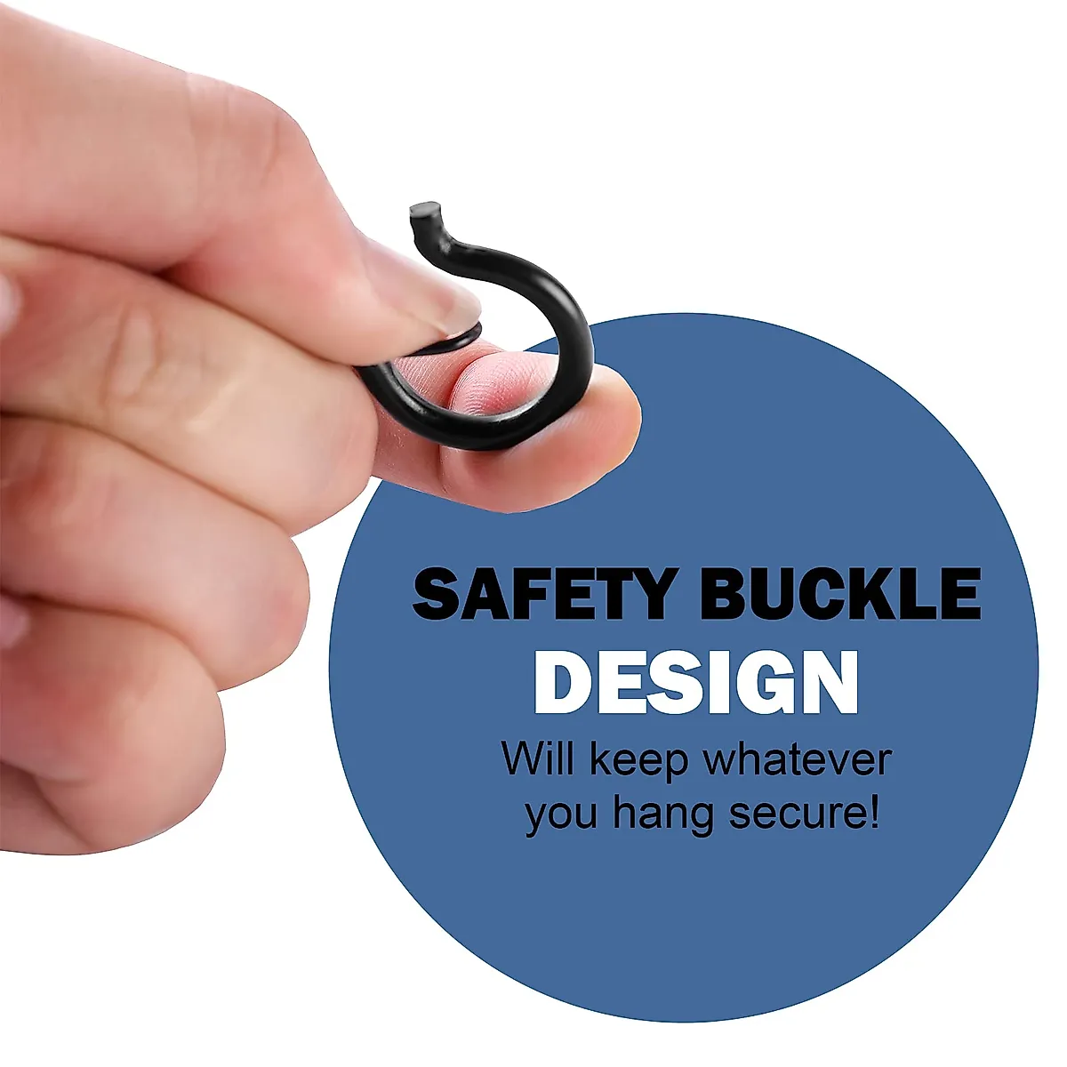 ADIIL 20 PCS Q Hanger Hooks with Safety Buckle, Windproof Screw Hooks for Hanging Outdoor String Lights, Plants, Christmas Patio Lights, 2.2 Inches, Black