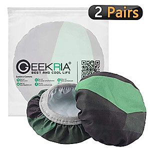 Geekria 2 Pairs Flex Fabric Headphones Ear Covers, Washable & Stretchable Sanitary Earcup Protectors for Large Over-Ear Headset Ear Pads, Sweat Cover for Warm & Comfort (L/Green)