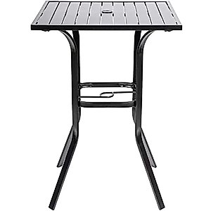 Omelaza Patio Height Bar Table, Outdoor Bistro Square High Top Dining Table with 1.57'' Umbrella Hole & Steel Slat Table Top (Black)
