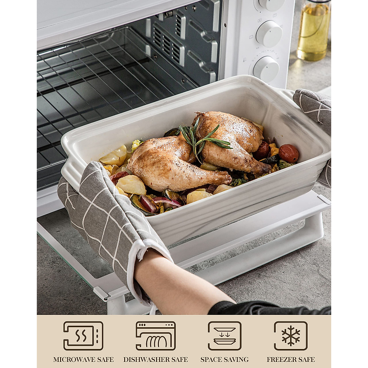 MALACASA Large Casserole Dish with Lid, 4.4 Quart Ceramic Baking Dish for Oven, 13 x 9 Lasagna Pan Deep with Lid, Microwave, Dishwasher Safe, Series BAKE-GREY