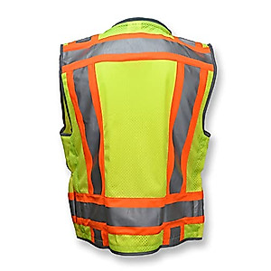 Radians SV55 Class 2 Heavy Woven Two Tone Engineer Vest with Padded Neck to Support Extra Weight in Cargo Pockets, Green, X-Large