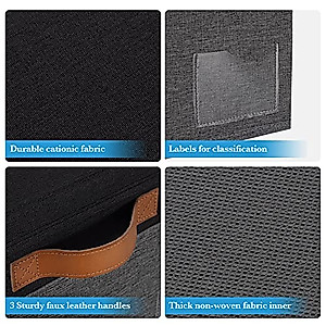 PFFVRP Storage Basket, Fabric Storage Bins with Dual PU Handles, Foldable Storage Baskets for shelves, Storage Boxes for Home, Toys, Clothes,Closet(Black-Grey)