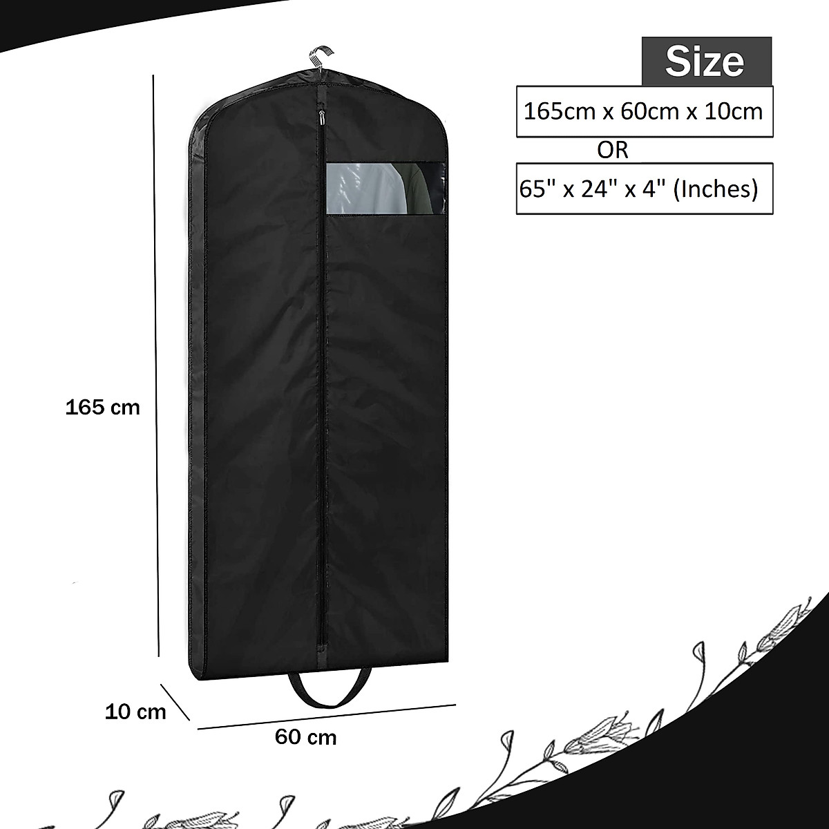 iHyperMart Long Garment Bags 65" Closet Storage Garment Bags for Travel Clothes Wardrobe Closet Bags Clothing Storage Bags Wedding Dress Cover 100GSM Waterproof Black Pack of 2 for Gowns Tuxedos Coats