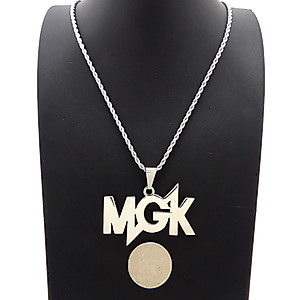 BLINGFACTORY Hip Hop MGK Bling Pendant & 3mm 18" ~ 24" Stainless Steel Rope Chain Necklace (18" Chain)