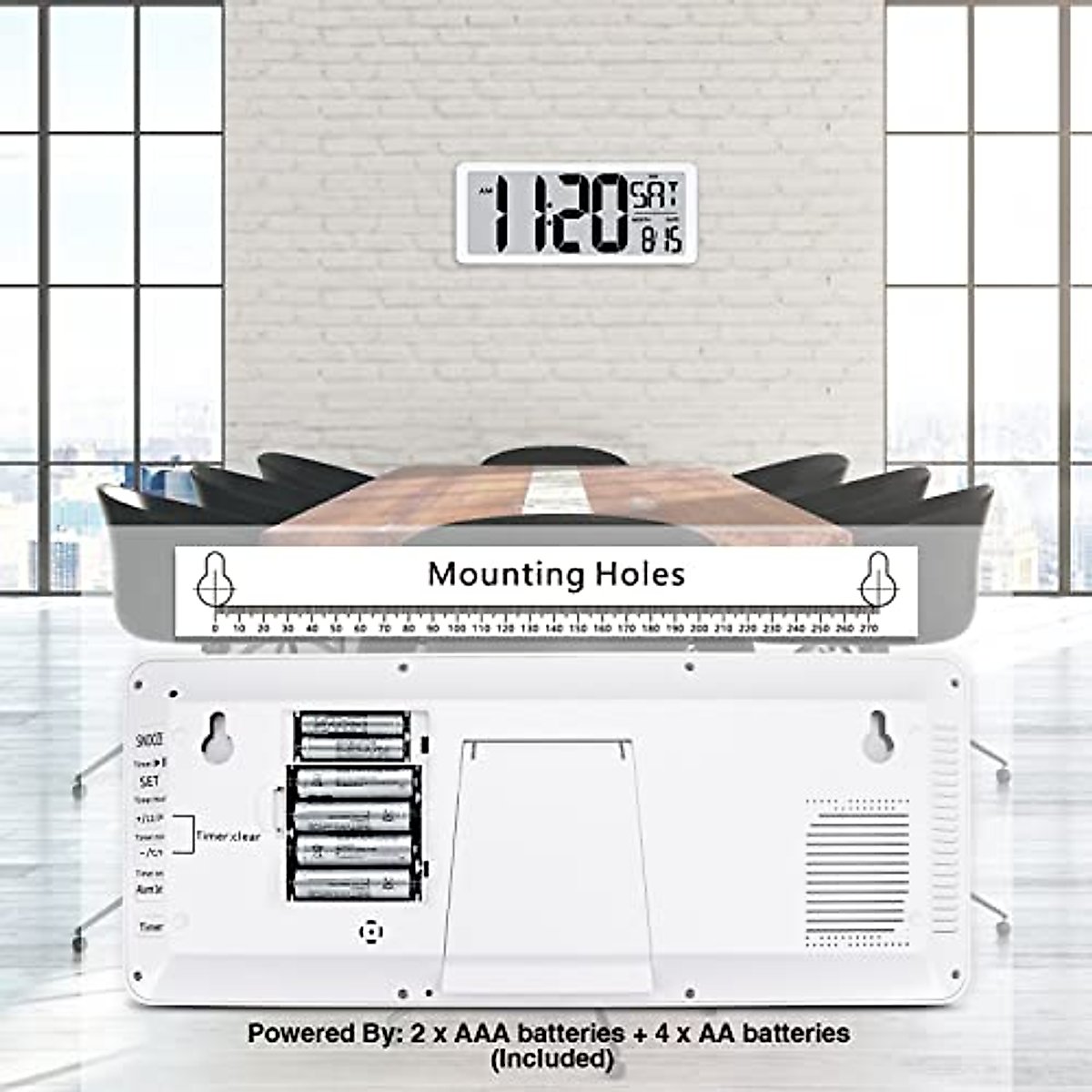 XREXS Large Digital Wall Clock, Electronic Alarm Clocks for Bedroom, Count Up & Down Timer, Battery Operated 14.17 Inch Large LCD Screen with Time/Date/Temperature Display