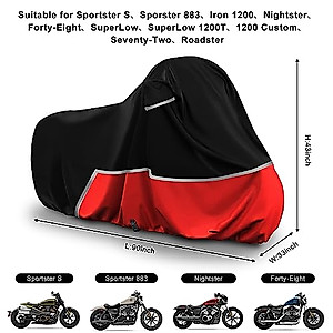 Waterproof Motorcycle Cover Replace for Harley Davidson Sport Models, 420D Oxford Cloth Nightster, Sportster Motorcycle Cover with Reflective Strips for Snow Rain Dust Hail Protection