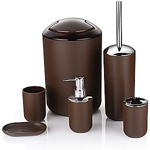 DVTEL Plastic Bathroom six-Piece Bathroom Suit Liquid Bottle Toilet Brush Cup Toothbrush Cup soap Box (Color : Black)