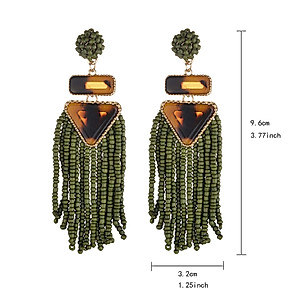 Nicole Miller New York Green Beaded Tassel Drop Leopard Print Triangle Dangle Earrings