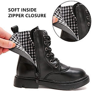 DADAWEN Boys Girls Waterproof Lace Up Mid Calf Combat Boots With Side Zipper for Toddler/Little Kid/Big Kid Black US Size 2 M Little Kid