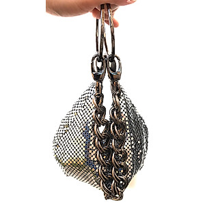 Multiways clutch metal mesh hobo bag evening purse for Cocktail Party Prom Wedding Banquet (Gun Metal)