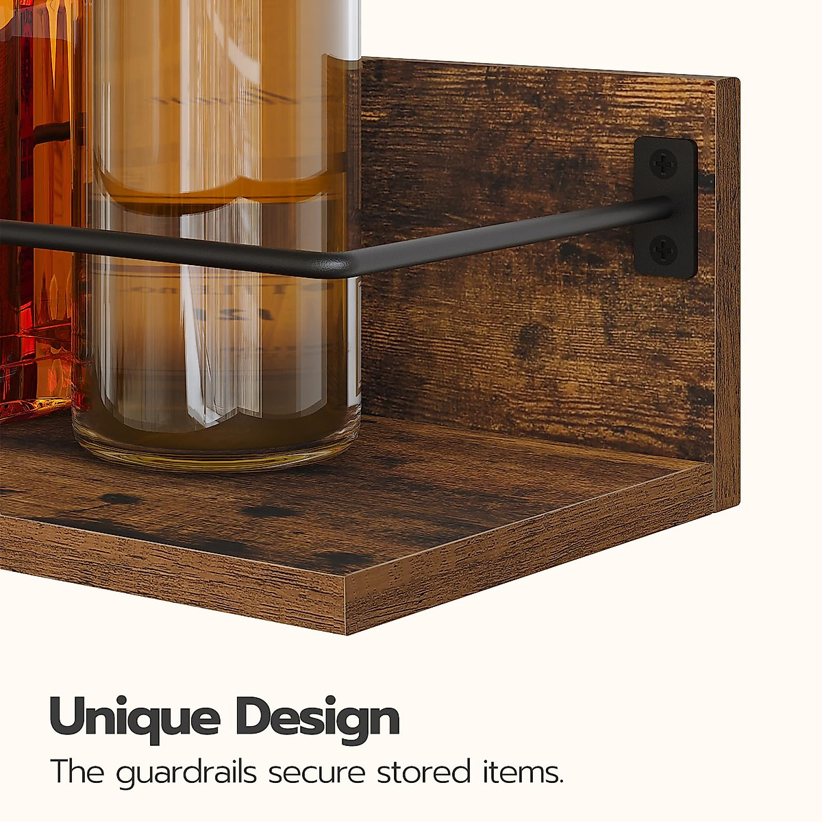 HOOBRO Wall Mounted Wine Rack 3 Pack, Wine Shelf Hanging Floating Wall Shelves, Wine Glass Bottle Rack Stemware Holder, for Living Room, Dining Room, Kitchen, Rustic Brown and Black BF33BJ01