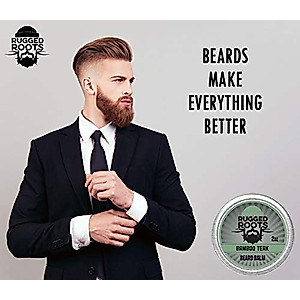 Beard Balm for Men by Rugged Roots-Hair Nourishing Beard Balm with Bamboo Teak Scent for Healthy Beards-Strong Beard Growth and Strengthen Hair-Small Gift Perfect for Stocking Stuffers for Men