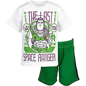 Disney Pixar Lightyear Buzz Lightyear Big Boys T-Shirt and Mesh Shorts Outfit Set Green/White 10-12