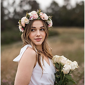 Vividsun Adjustable Flower Crown Floral Headpiece Floral Crown Wedding Festivals Photo Props (Camellia champagne)