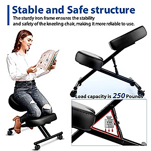Kneeling Chair Ergonomic for Office, Adjustable Stool for Home and Office - Improve Your Posture with an Angled Seat - Thick Comfortable Moulded Foam Cushions - Brake and Smooth Gliding Casters