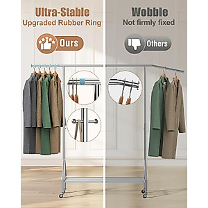 100% Stainless Steel Clothing Rack Load 760LBS, Ultra-Stable Heavy Duty Clothes Rack W/ Reinforced Rubber Ring, Extendable Adjustable Rolling Garment Racks W/ Sturdy Wheel for Portable Hanging Clothes