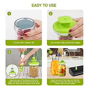 Mason Jar Vacuum Sealer for Foodsaver, Canning Jars Vacuum Sealer, Vacuum Sealer Kit Attachment for Wide/Regular Mouth Jar,with Manual Portable Pump and Accessory Hose