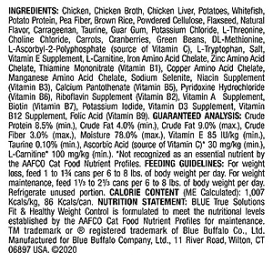 Blue Buffalo True Solutions Healthy Weight Natural Weight Control Adult Wet Cat Food, Chicken 3-oz cans (Pack of 24)
