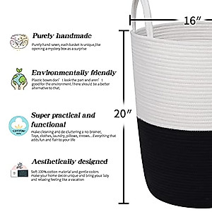 R RUNKA Extra Large Toys Basket -16"x 20" Laundry Basket with Handle - Large Woven Basket for Storage,Laundry Hamper for Clothes, Toys, Towels,Laundry | Shoes Basket | Laundry Bin | Off White & Black