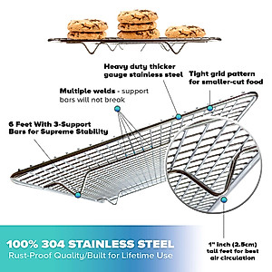 3 Pack Stainless Steel Wire Cooling, Baking, Roasting Rack with Aluminum Cookie Pan Tray Set- Heavy Duty, Commercial Quality - (1 Half Sheet, 1 Jelly Roll & 1 Quarter Sheet Pan Rack Sets)