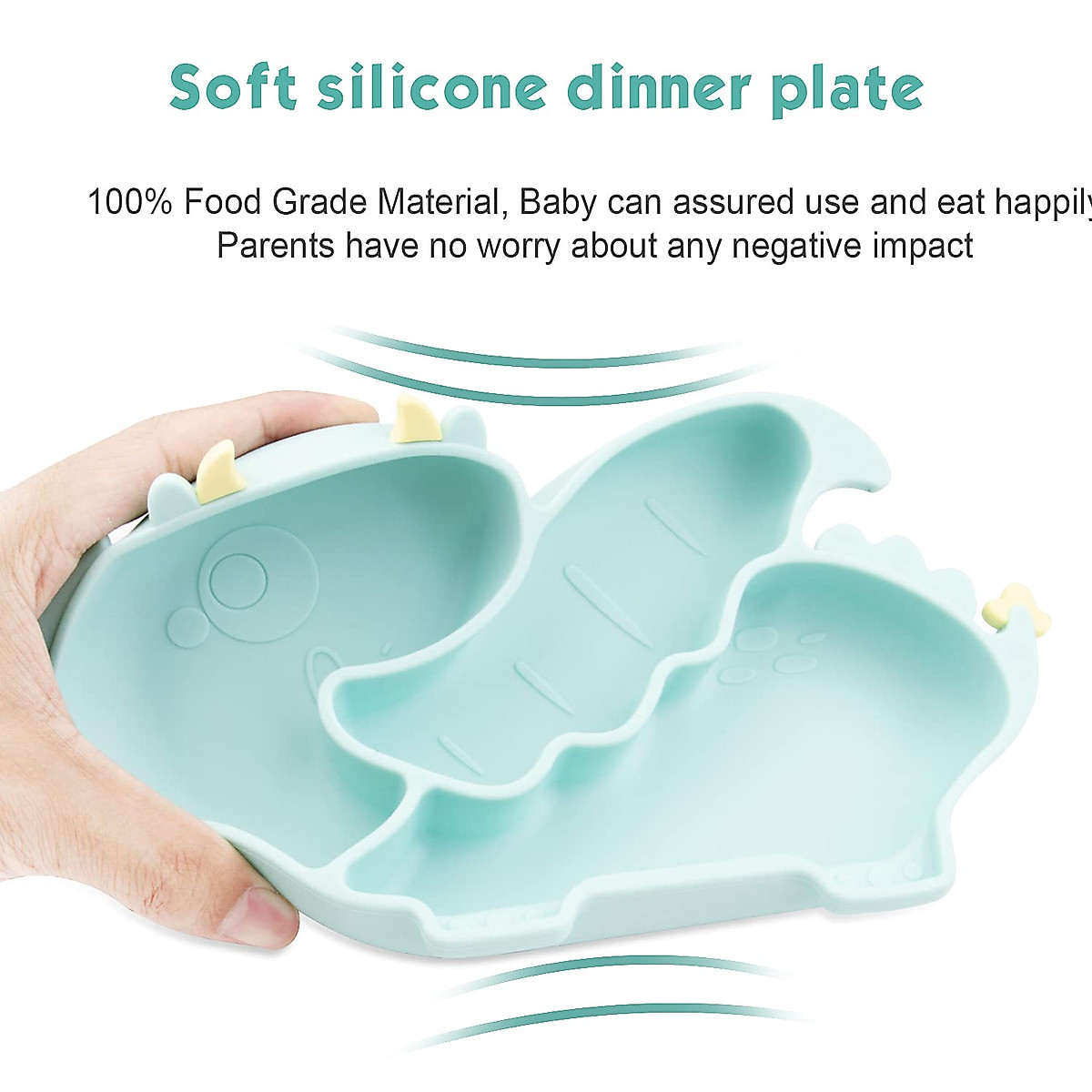 Linowos Silicone Suction Plate for Toddlers - Self Feeding Training Divided Plate Dish and Bowl for Baby and Toddler, Fits for Most Highchairs Trays (Cyan)