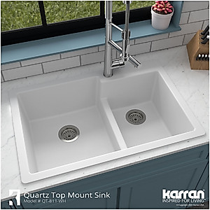 Karran QT-811 33" Top Mount Large/Small Bowl Quartz Kitchen Sink in Black
