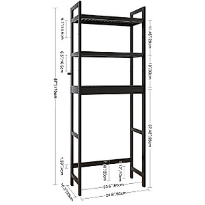 SMIBUY Bathroom Storage Shelf, Bamboo Over-The-Toilet Organizer Rack, Freestanding Toilet Space Saver with 3-Tier Adjustable Shelves (Black)