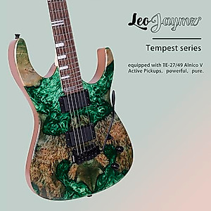 Leo Jaymz Electric Guitar Tempest Series - Mahogany Body and Burl Top,Maple Neck and Rosewood Fingerboard,Alnico V active Pickups,Wilkinson 2-point Temolo Bridge (Architect)