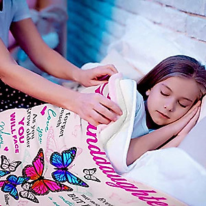 Granddaughter Gifts from Grandma Grandpa to My Granddaughter Butterfly Blanket with Positive Encourage and Love Words Printed Birthday Christmas Graduation Gift for Her (60"x50")