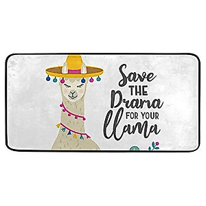 Kitchen Rugs Cute Llama Alpaca with Cactus Design Non-Slip Soft Kitchen Mats Bath Rug Runner Doormats Carpet for Home Decor, 39" X 20"