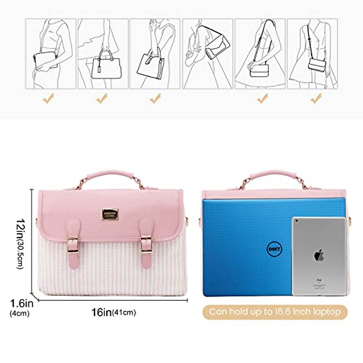 LOVEVOOK Computer Bag Laptop Bag for Women Cute Laptop Messenger Bag for Work College,Pink Stripes