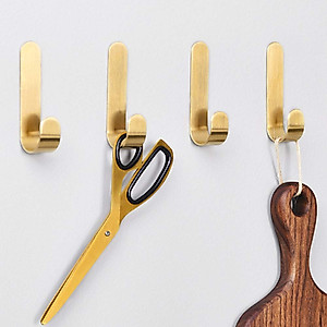 kaileyouxiangongsi Brass Bath Towel Hook, Brushed Gold Coat Robe Clothes Hook for Bathroom Kitchen Garage Wall Mounted (Pack of 2), No Screw Need