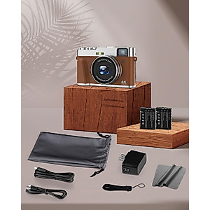 NEZINI 4K Digital Camera,Auto Focus 48MP Vlogging Camera for YouTube and Anti-Shake Video Camera with Viewfinder Flash & Dial,16X Zoom Travel Portable Camera with 32GB Card,2 Batteries