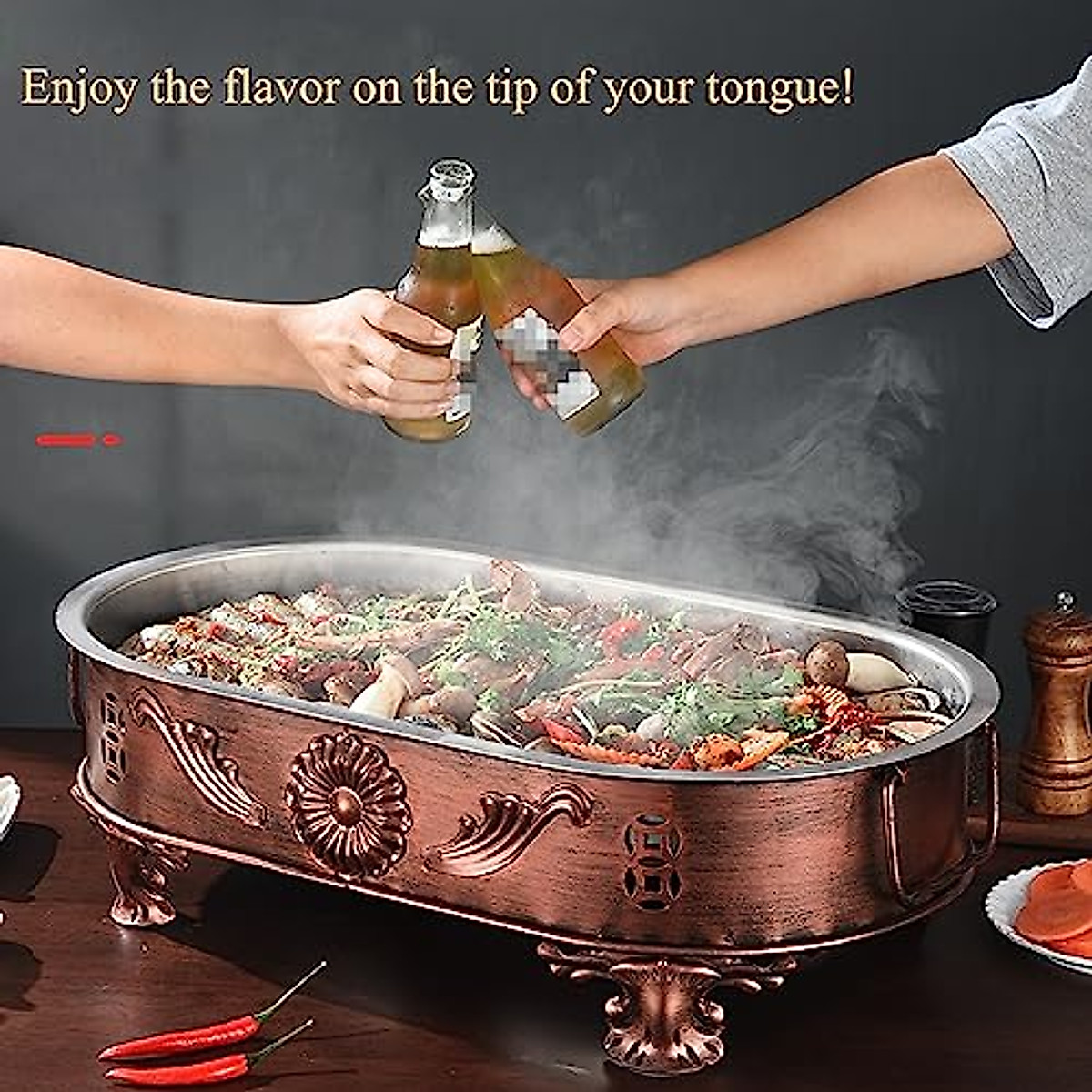 Oval Chafers and Buffet Warmers Stainless Steel Chafing Dish Buffet Set Large Seafood Platter Tray with Food & Water Pan, Frame, Fuel Holder for Event Party Holiday (55CM)