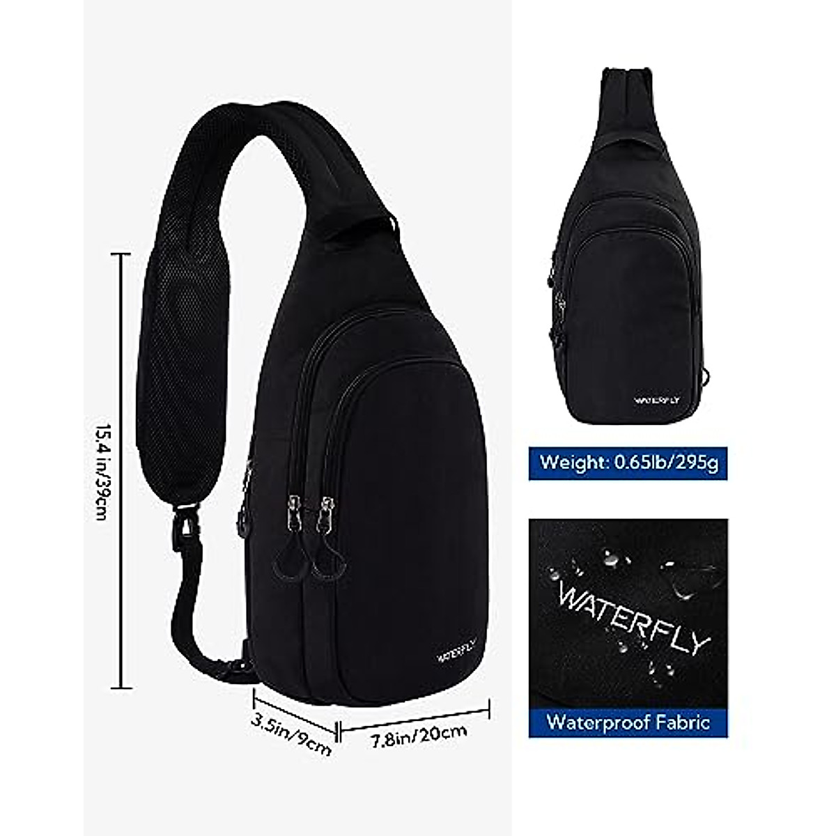 WATERFLY Crossbody Casual Bag Daypack: Small Sling Bag with Wet Bag for Men Black