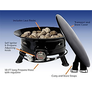 Flame King Smokeless Propane Fire Pit, 24-inch Portable Firebowl, 58K BTU with Self Igniter, Cover, & Carry Straps for RV, Camping, & Outdoor Living