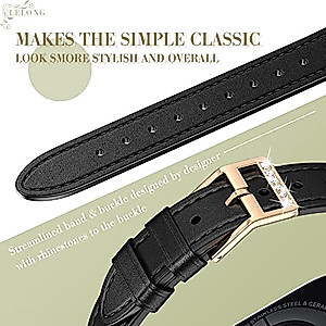 LELONG for Apple Watch Band 41mm 40mm 38mm 45mm 44mm 42mm women, Top Grain Genuine Leather Slim & Thin Strap with Bling Diamond Rhinestone Clasp for iWatch Series 7 6 5 4 3 2 1 SE (Black)