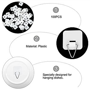 DOITOOL 50pcs Adhesive Plate Hanger, Self Adhesive Wall Plate Hanger, Sticky Wall Hooks, Plate Holders for Home Bathroom Kitchen Office (2.5X2.5CM)