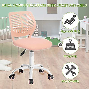 Geniqua Children Task Chair Lumbar Mid Back Adjustable Height Study Computer Chair with Mesh Seat Casters for Home Office, School, Rose Pink
