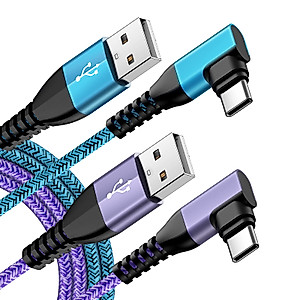 USB C Cable 3.1A Android Charger Type C Fast Charging Right Angle,2Pack 6ft Braid Cell Phone Power Cord for Samsung Galaxy S24 S23 Ultra Plus A14 5G A54 S22 S21 S20 A25 A13 A53 A15,iPhone 15,Pixel 8