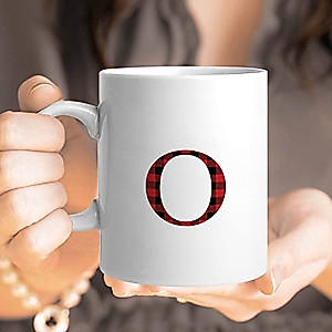 Yelolyio English Alphabet Letter Coffee Mugs, Christmas Black Red Buffalo Plaid Monogram Letter O Mug, Any Letter Floral Alphabet Coffee Cup For Her Birthday Christmas Mothers Day Coffee Mug 11oz