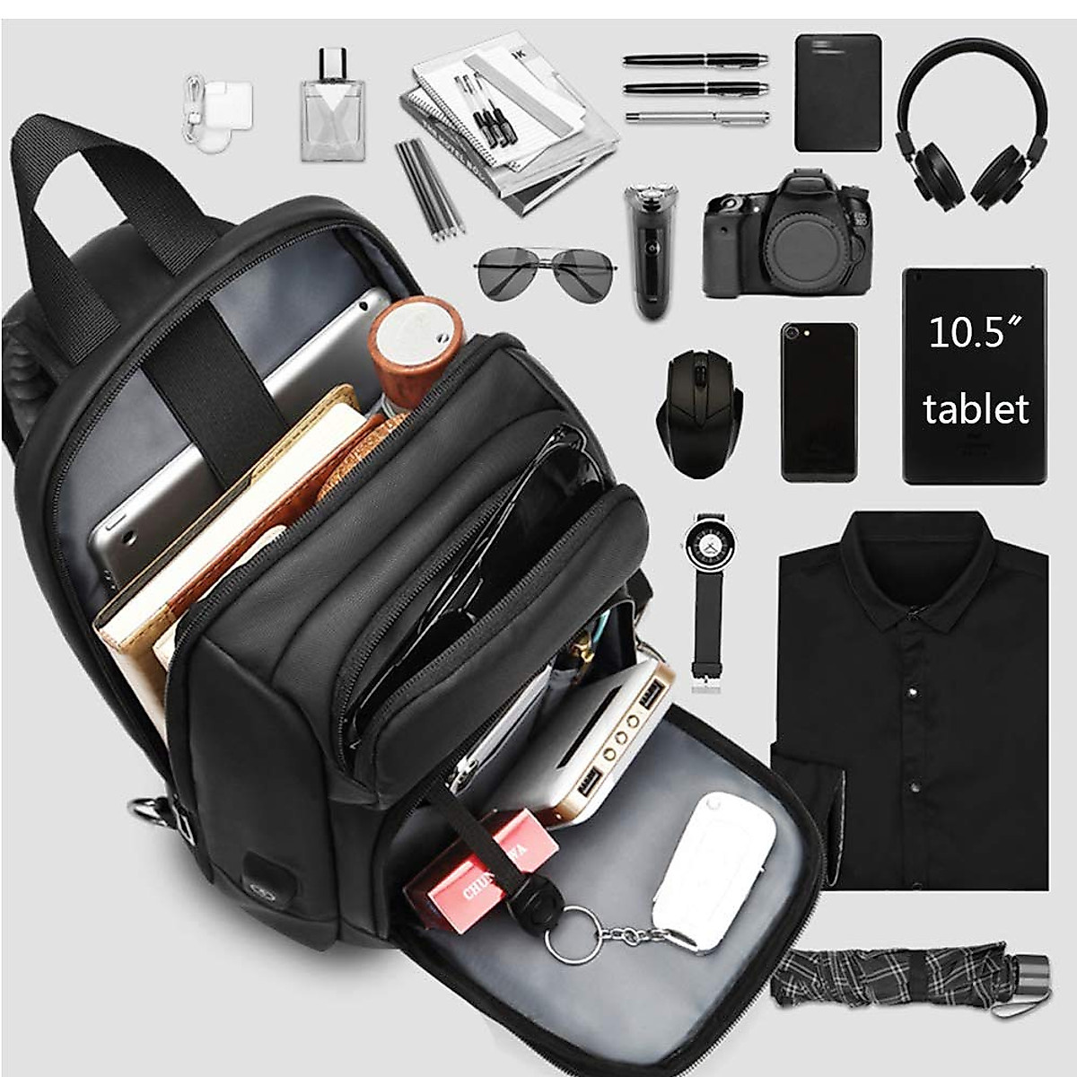 TUCUXY Sling Backpack for Men Cross Body Shoulder Bag with USB Waterproof Lightweight 10.5 Inch