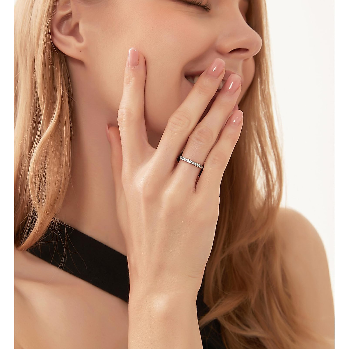 TIGRADE 2mm Women Titanium Eternity Ring Cubic Zirconia Anniversary Wedding Engagement Band Size 3-13, Silver, Size 6.5